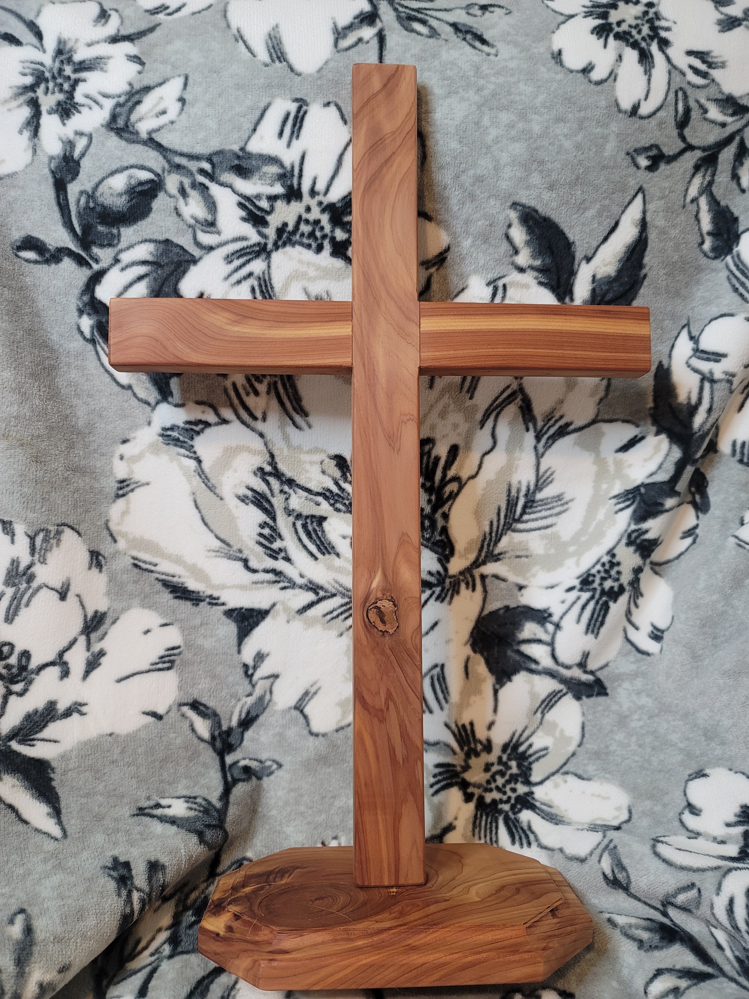 Large Cedar Cross on base. 12 inches x 18 inches – White Rose Woodworking